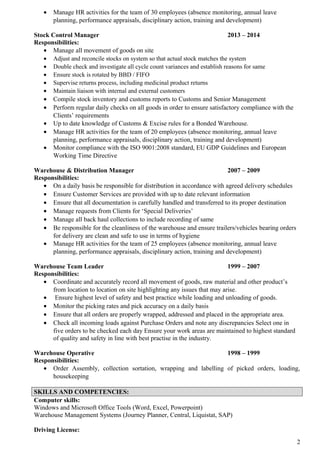 Ray Condon CV | DOC | Logistics and Transportation Industry | Industries