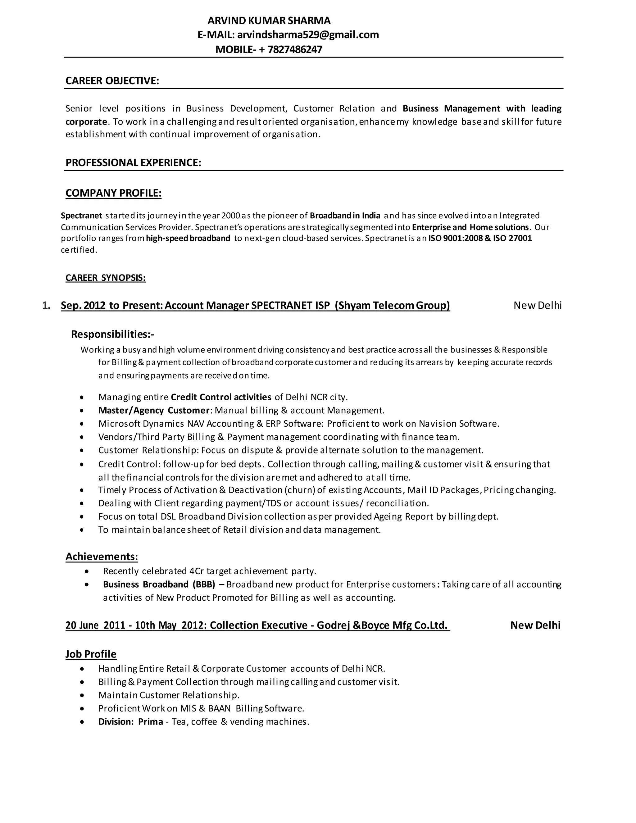 Resume arvind | DOCX