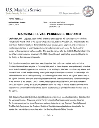 Press Release DUSMs EFAW and RICHTER - Robert Forsythe Award Valor | PDF