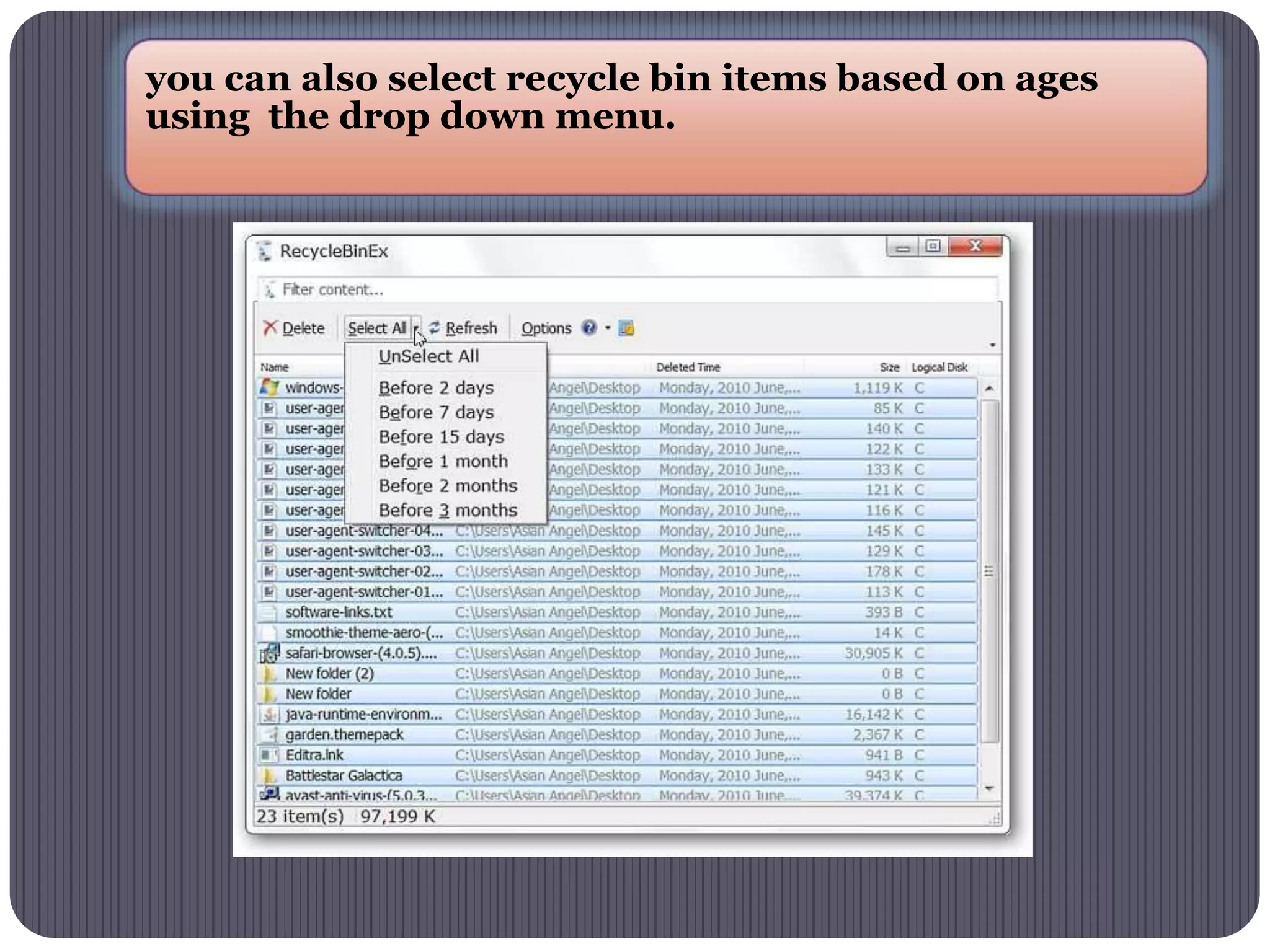 manage RecycleBin withRecycle binEX | PPT