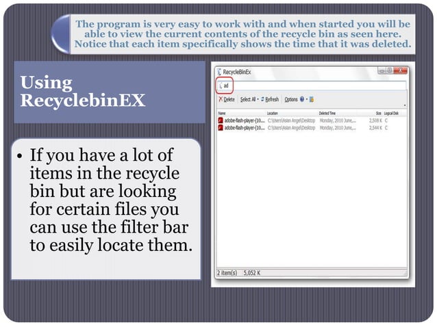 manage RecycleBin withRecycle binEX | PPT