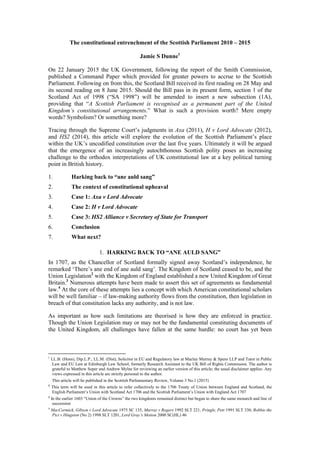 The constitutional entrenchment of the Scottish Parliament 2010–2015 | PDF