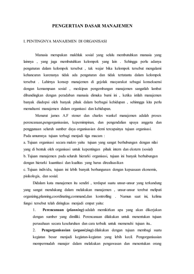 PENGERTIAN DASAR MANAJEMEN | DOCX