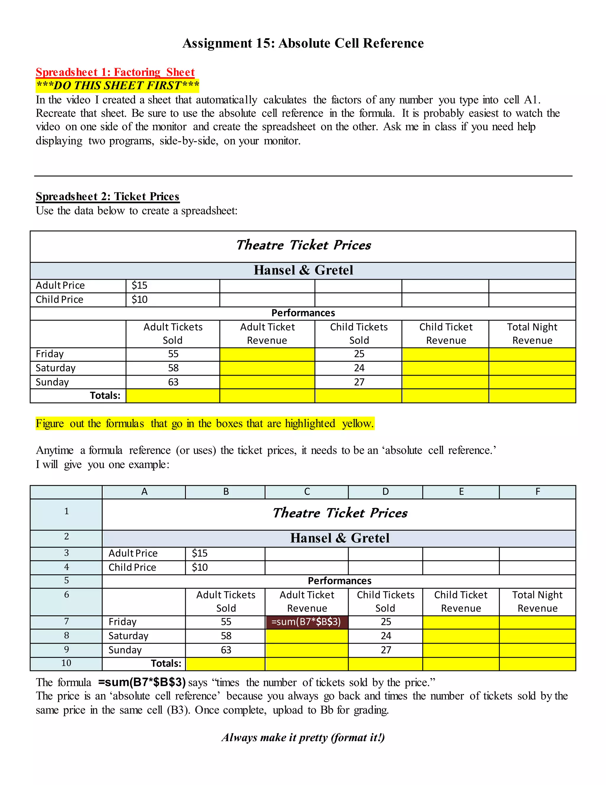 A15 absolute cell reference | DOCX
