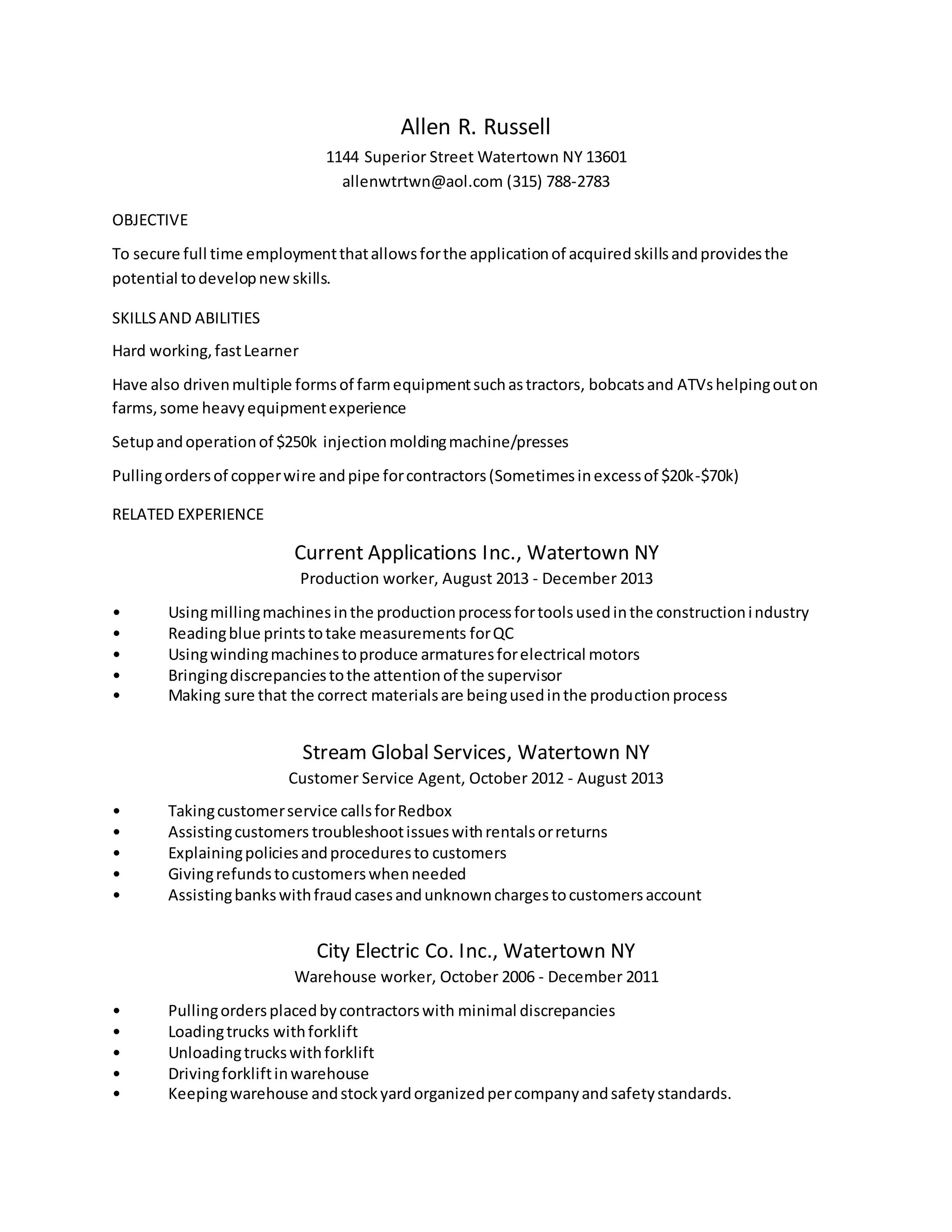 Allen R Russell resume #7 | DOCX