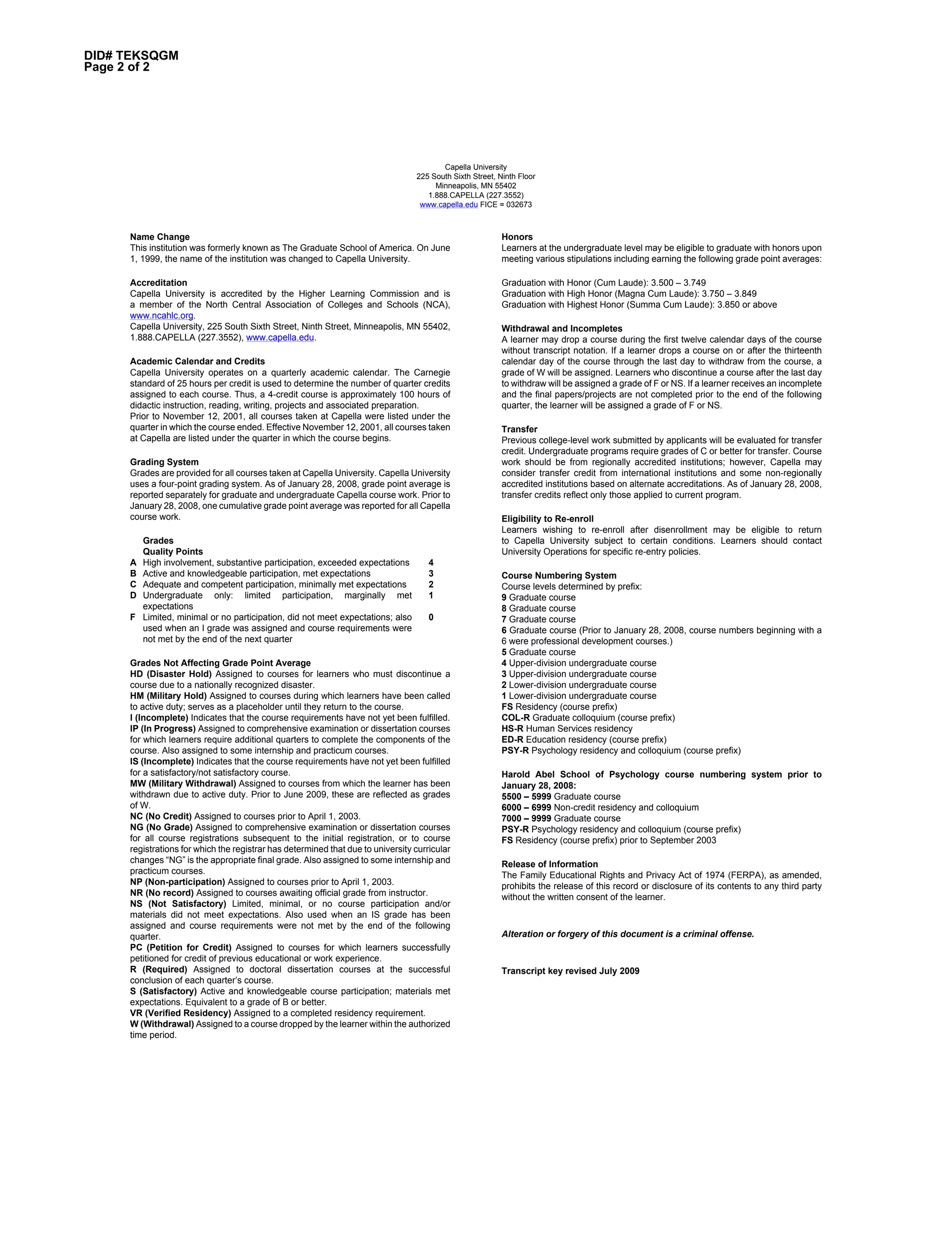 Matts Capella Transcripts | PDF | Professional School | Postgraduate Education