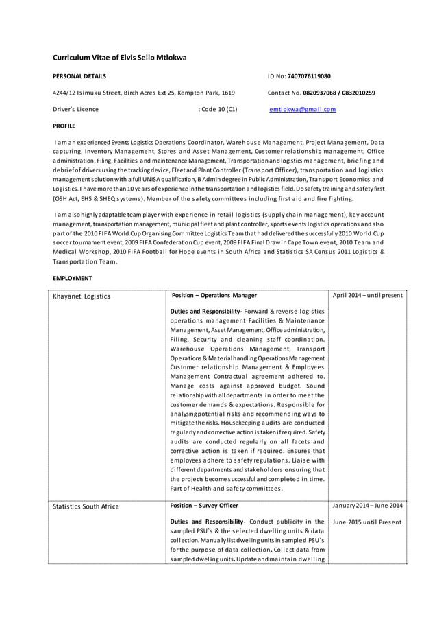 ELVIS SELLO MTLOKWA - Resume | PDF