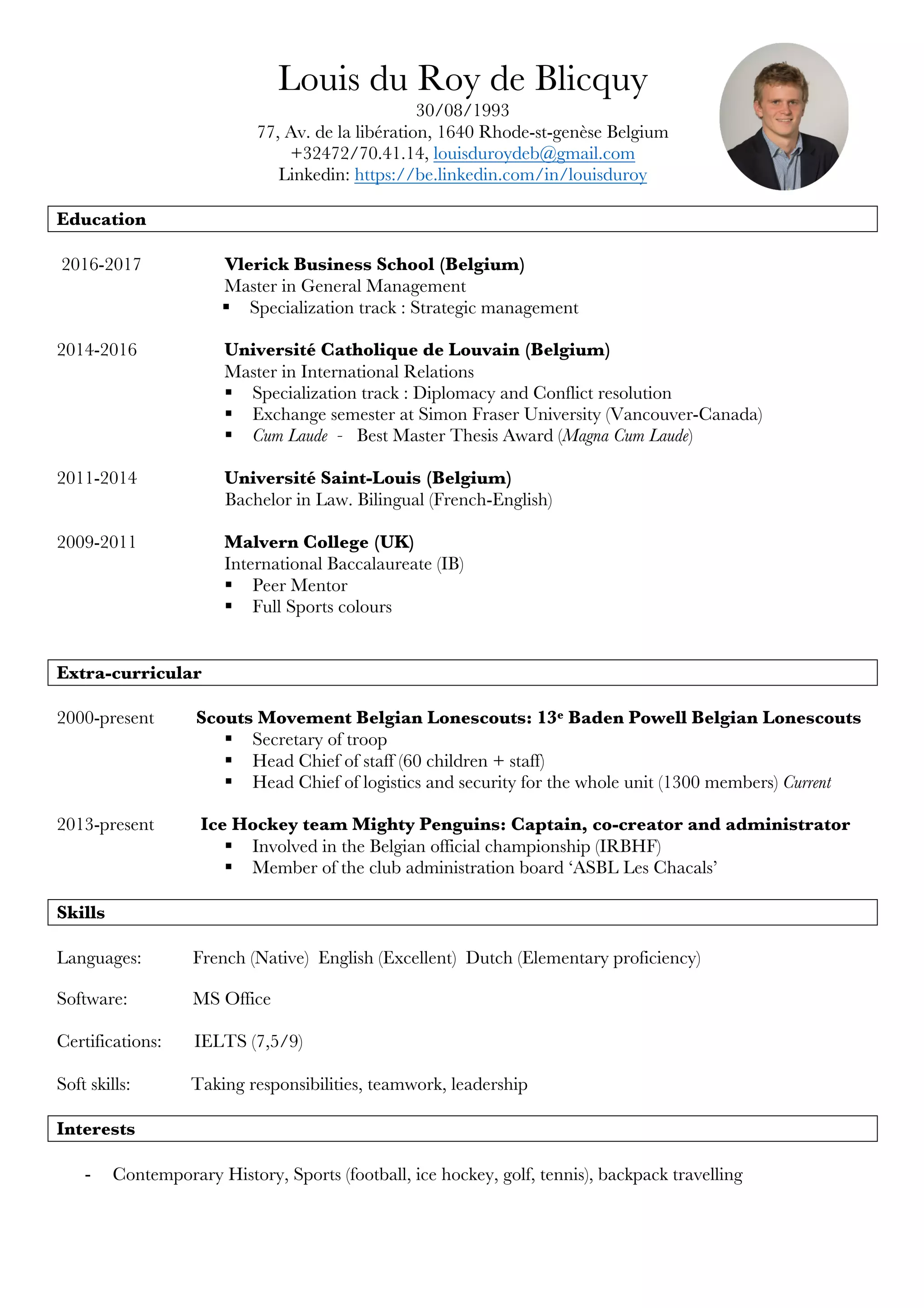 Louis du Roy CV | PDF
