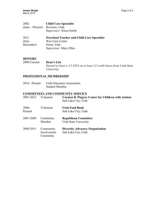 Amber Wright Resume 2015 | PDF | Professional School | Postgraduate ...
