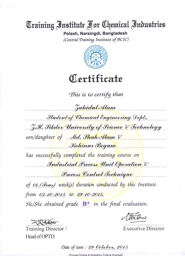 Unit oparetion and process Control traning Certificate | PDF