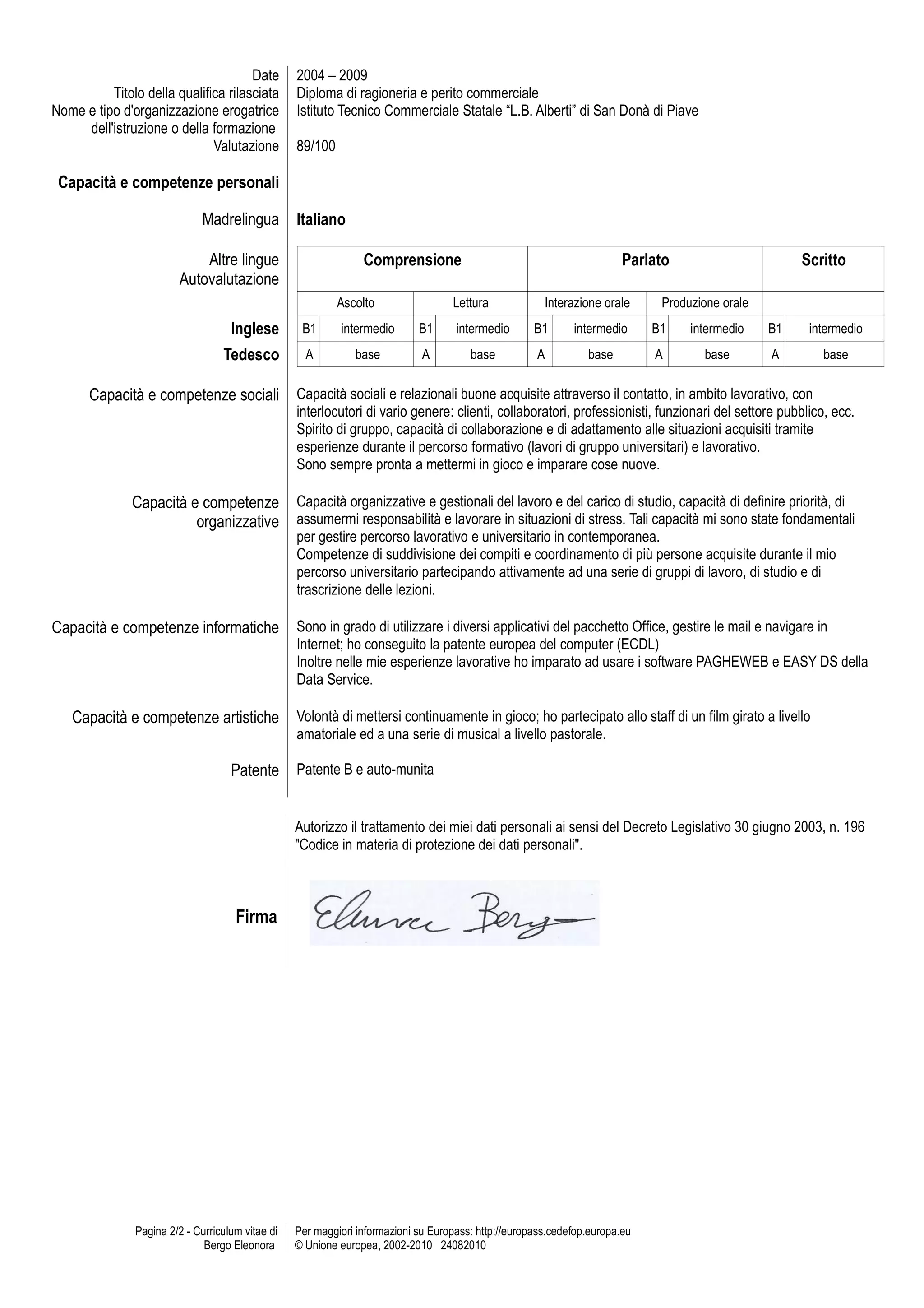 CV_Europass Bergo Eleonora | PDF