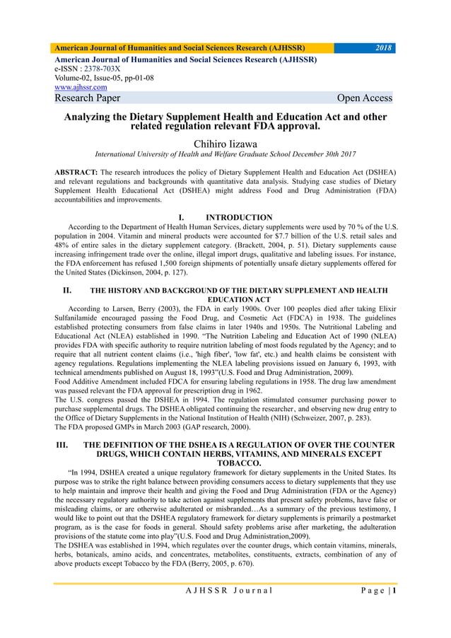 Analyzing the Dietary Supplement Health and Education Act and other ...