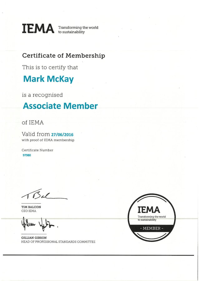 IEMA Associate Member Certificate | PDF