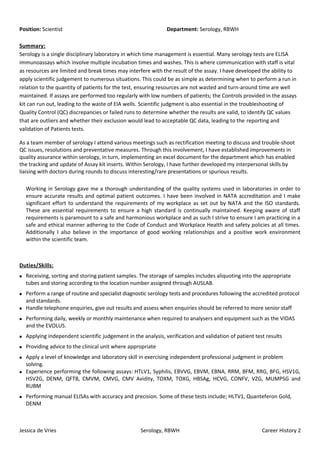 Serology Scientist Job description | DOC | Medical Tests | Medical Health