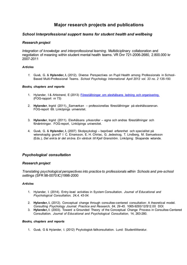 Major research projects and publications | PDF