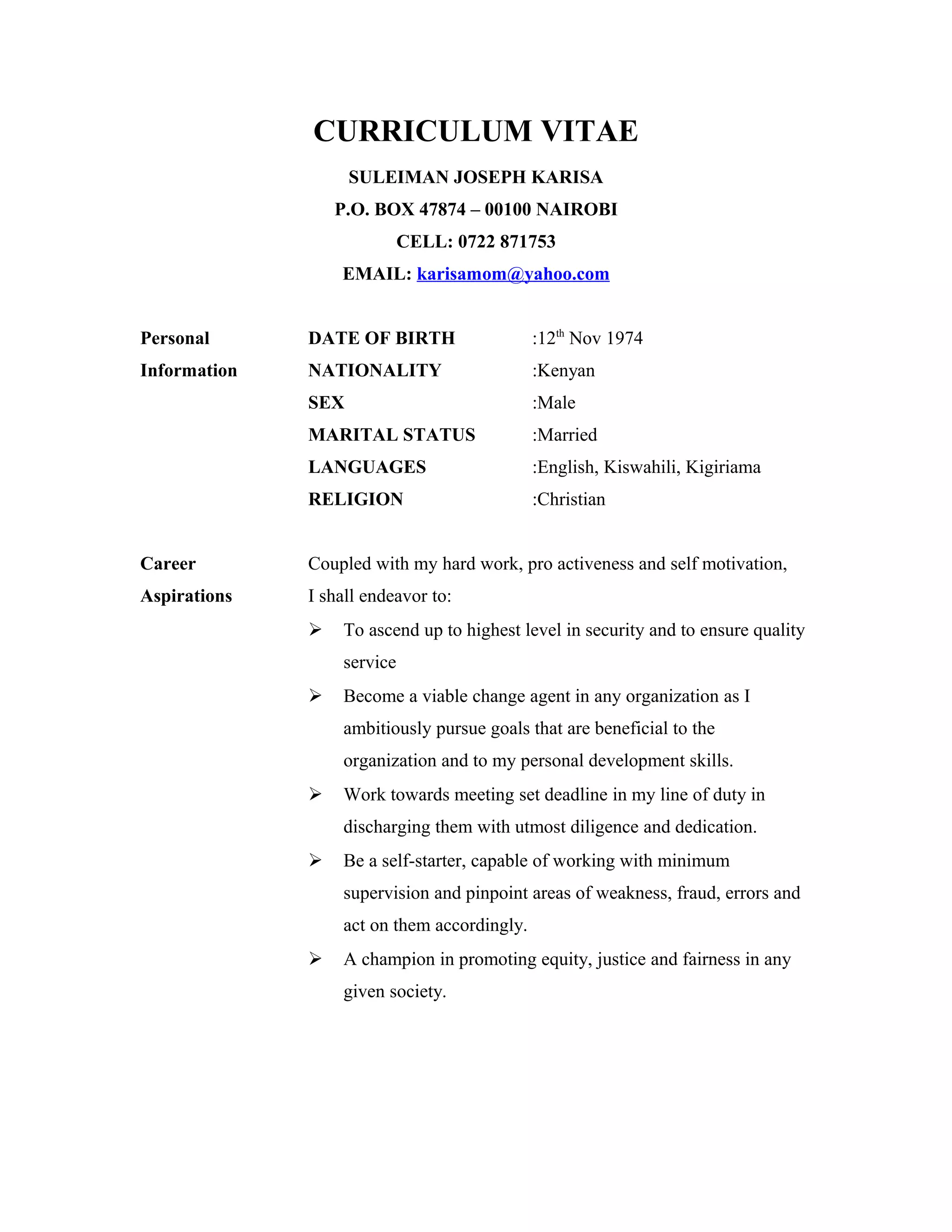CURRICULUM VITAE.suleiman joseph | DOC | Martial Arts | Sports