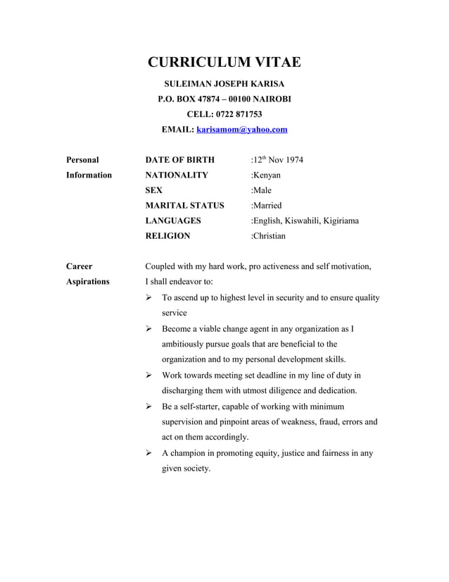 CURRICULUM VITAE.suleiman joseph | DOC | Martial Arts | Sports