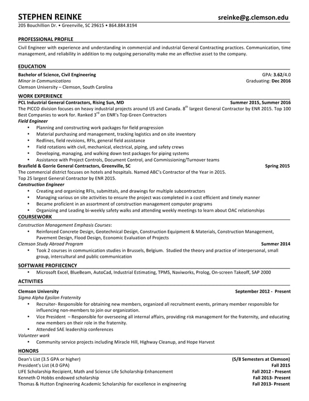Resume Stephen Reinke | PDF | Civil Engineering Industry | Industries