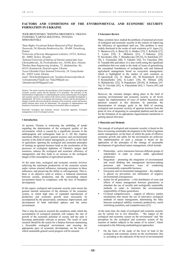 Factors and conditions of the environmental and economic security ...