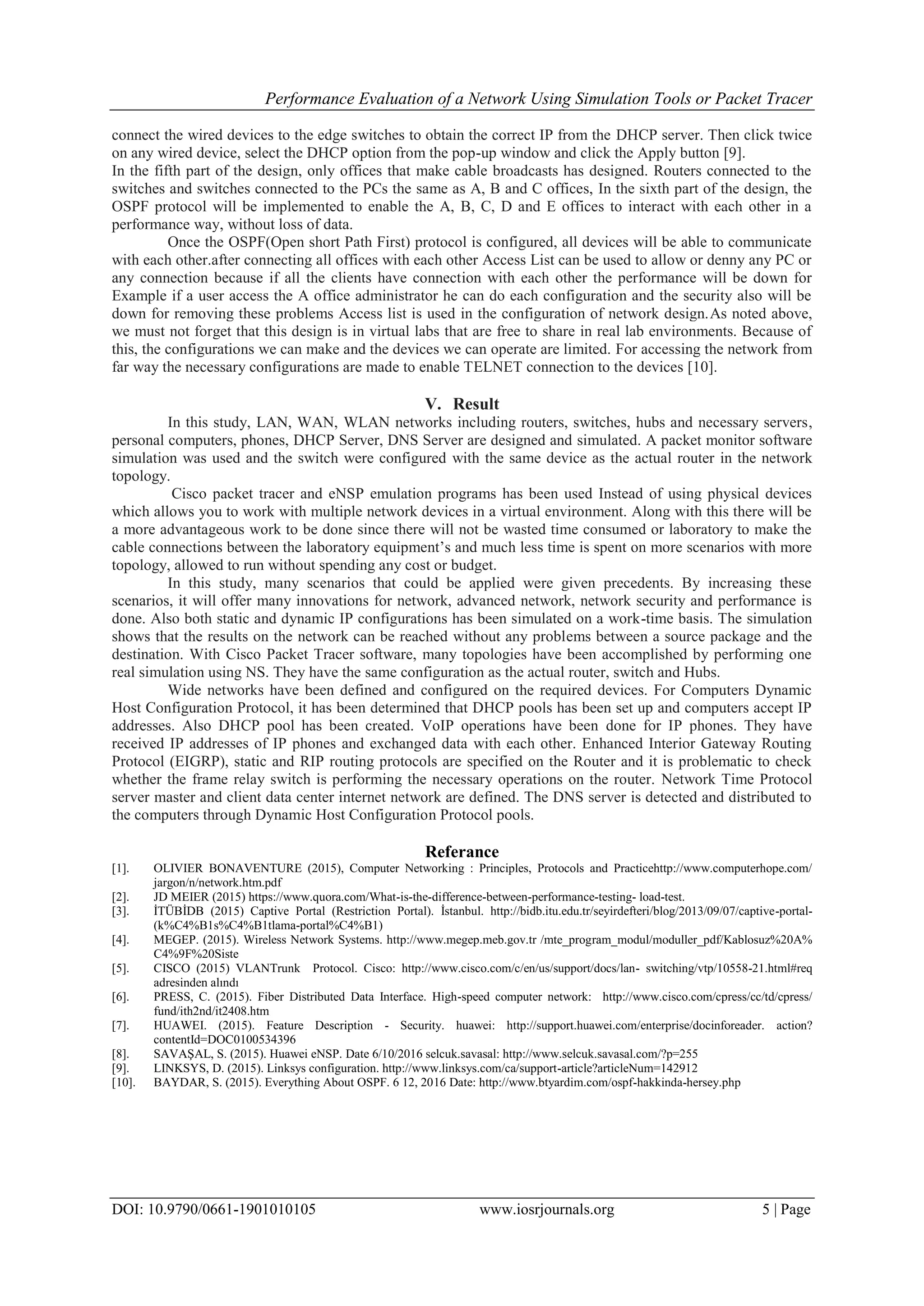 Performance Evaluation of a Network Using Simulation Tools or Packet Tracer | PDF