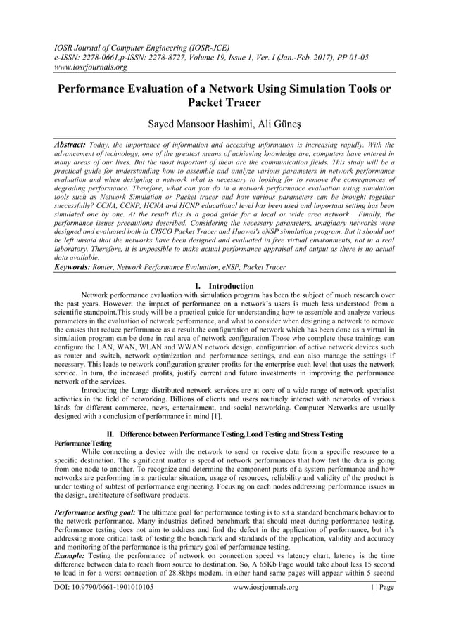 Performance Evaluation of a Network Using Simulation Tools or Packet Tracer | PDF
