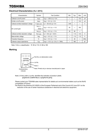 Original PNP Transistor 2SA1943 A1943 TO-3P New Toshiba | PDF