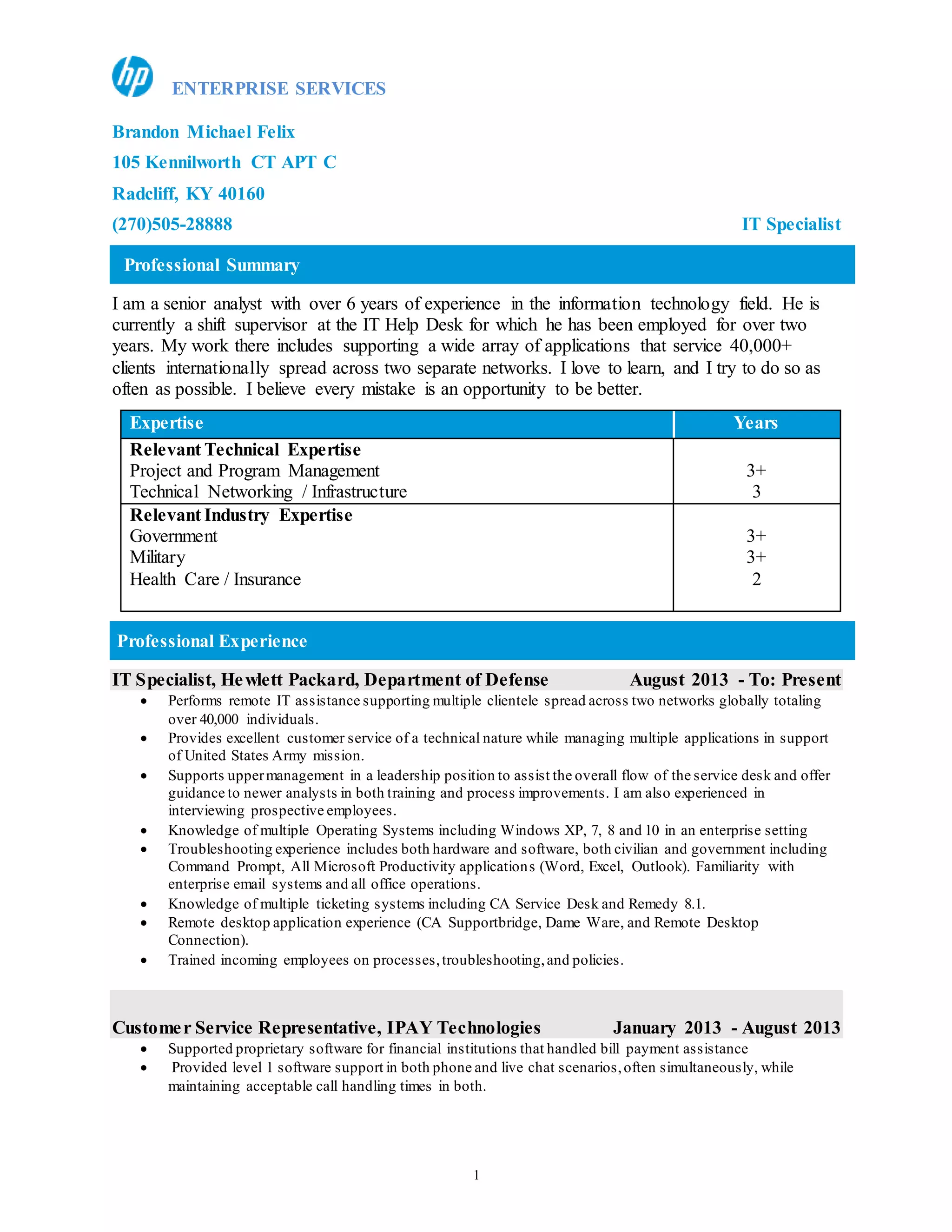 Brandon Felix Resume | DOCX