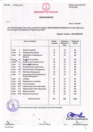 2 - Bachelor Degree - Mark List | PDF