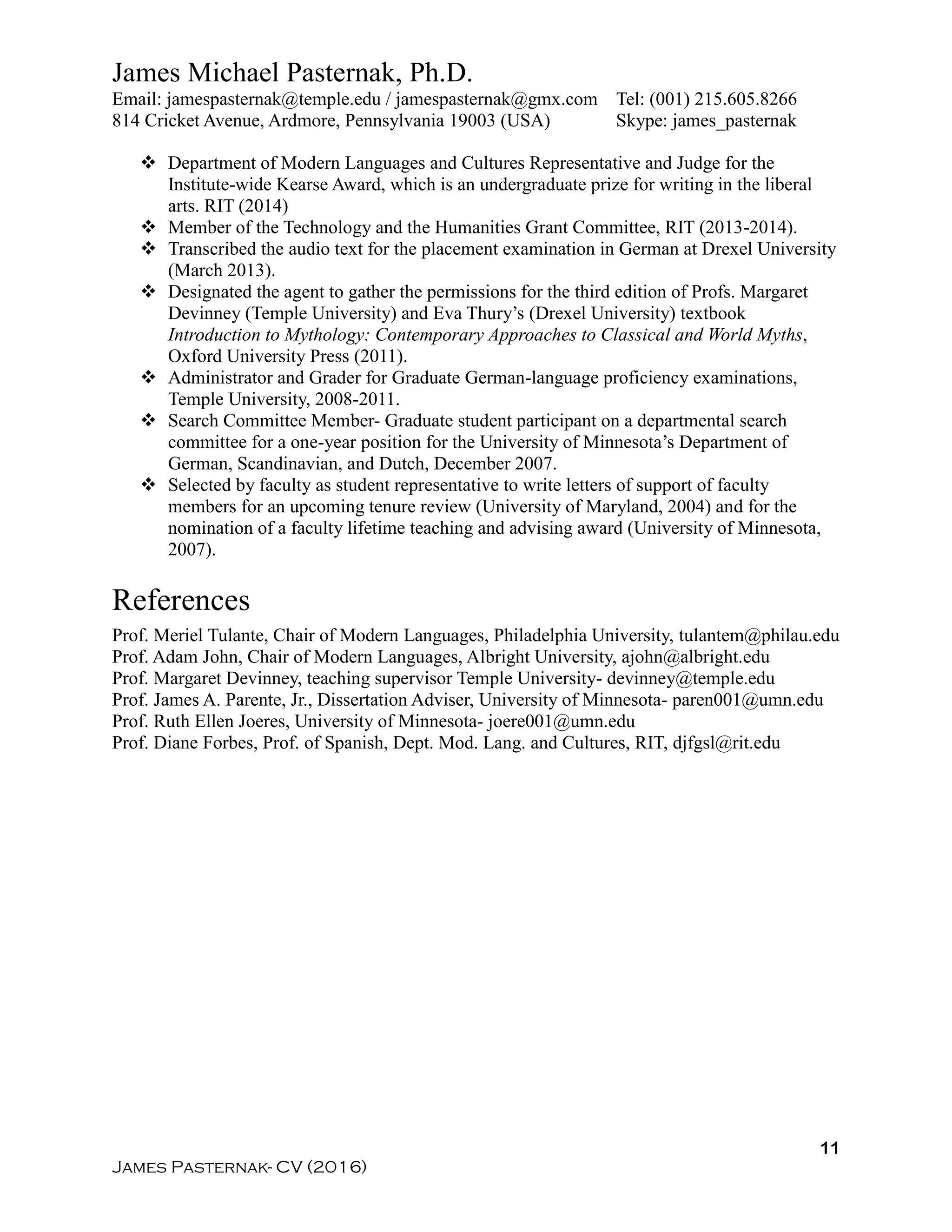 CV- James Pasternak (2016) | PDF