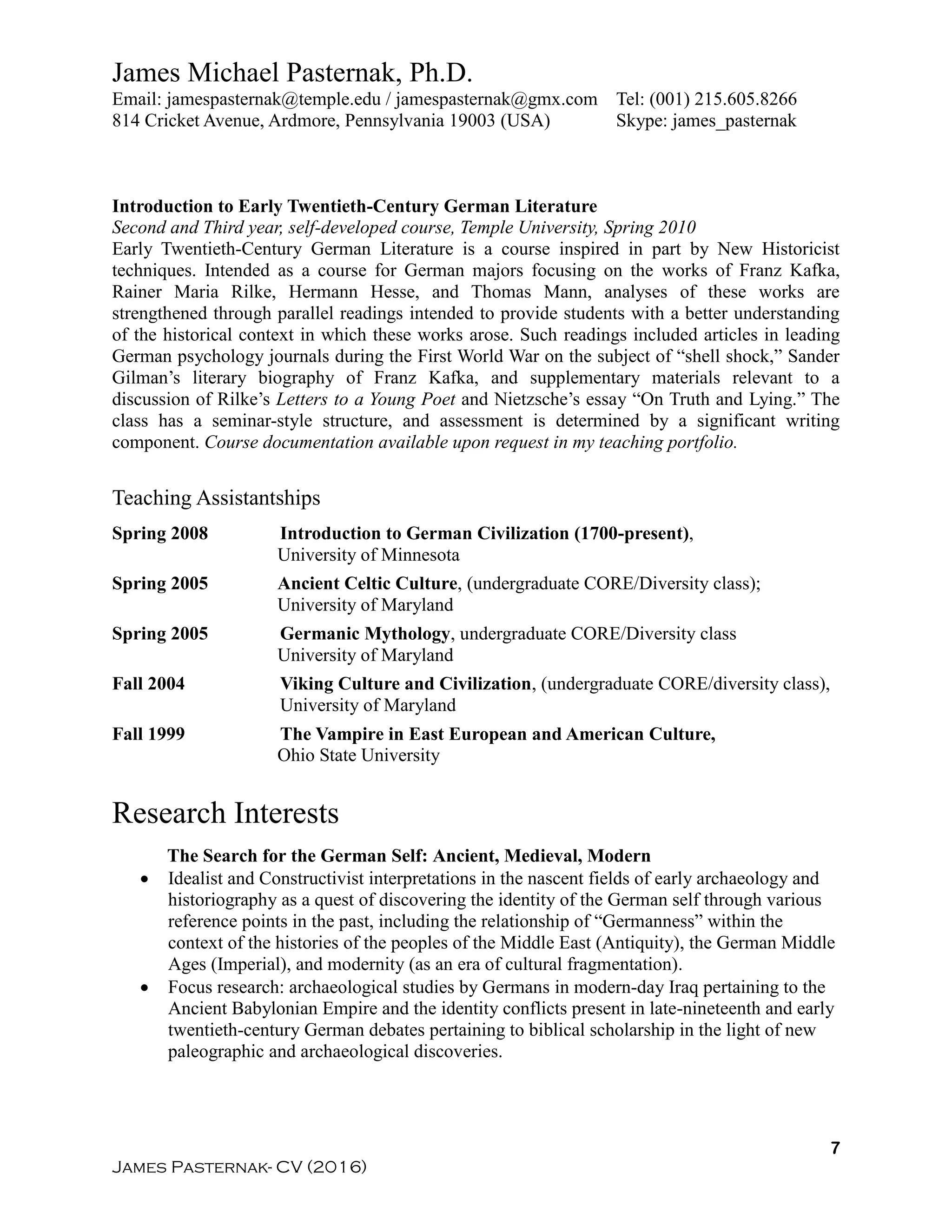 CV- James Pasternak (2016) | PDF
