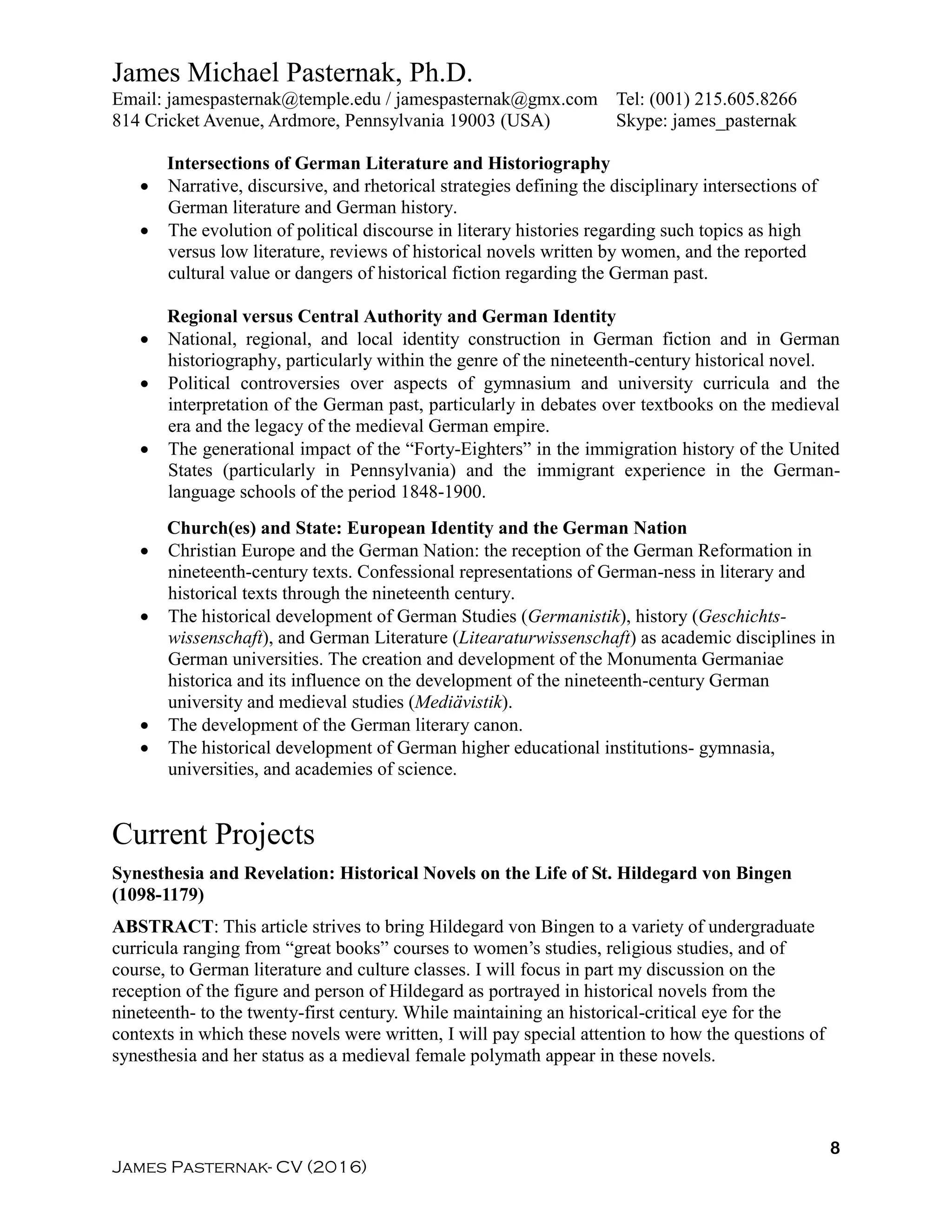 CV- James Pasternak (2016) | PDF