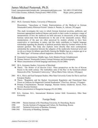 CV- James Pasternak (2016) | PDF