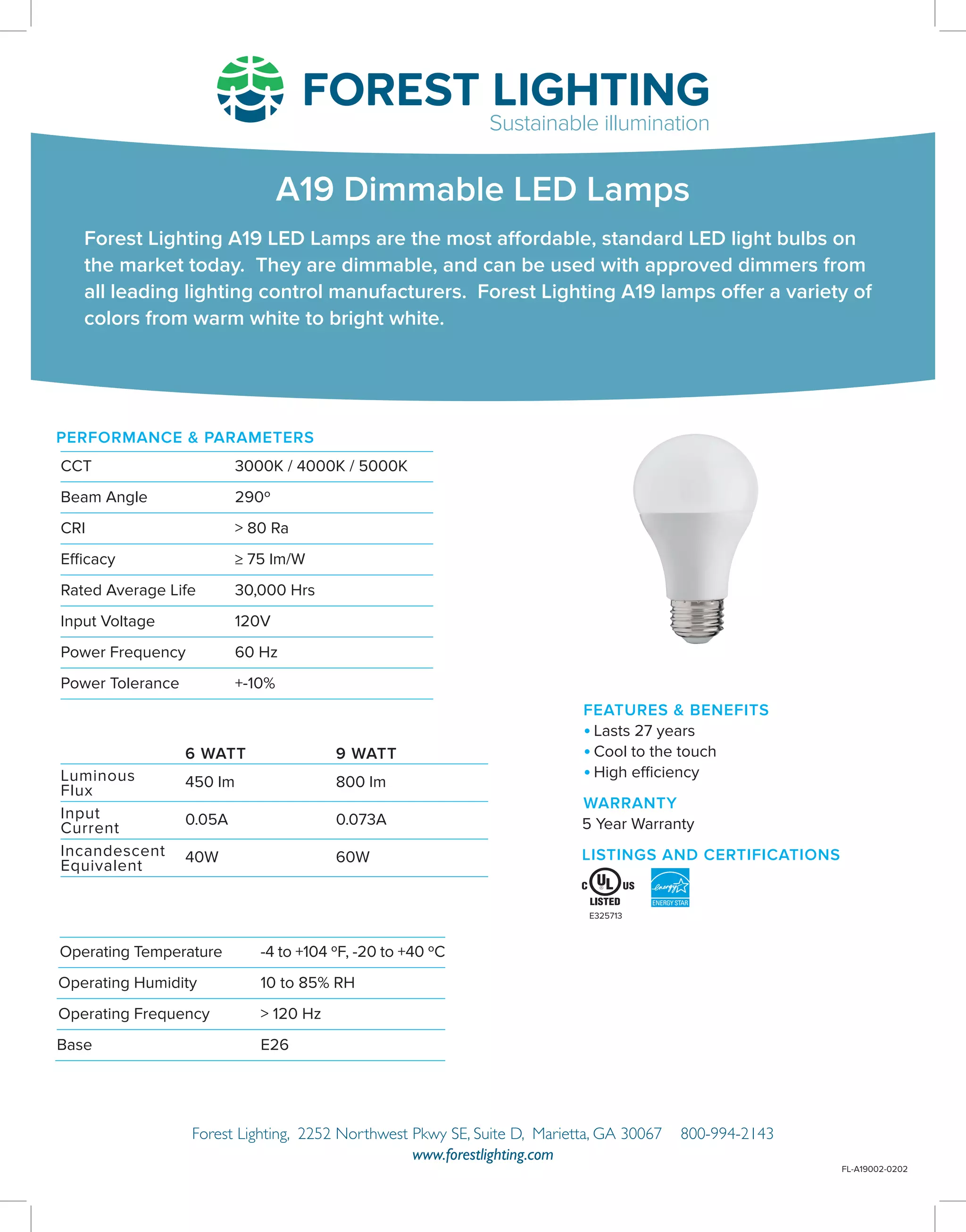A19 Dimmable LED Lamps - Complete Specification | PDF