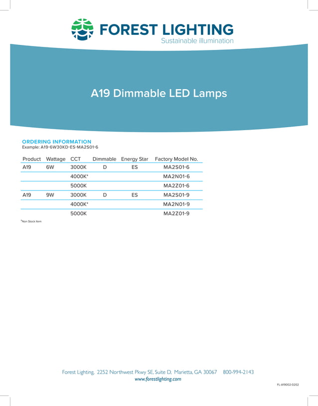 A19 Dimmable LED Lamps - Complete Specification | PDF