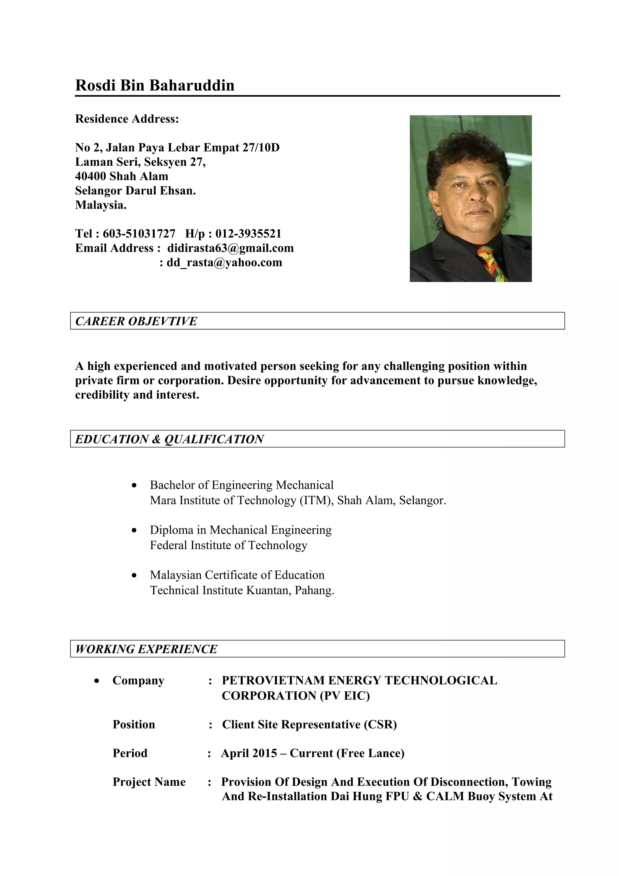 CV Latest Rosdi PL381 | PDF