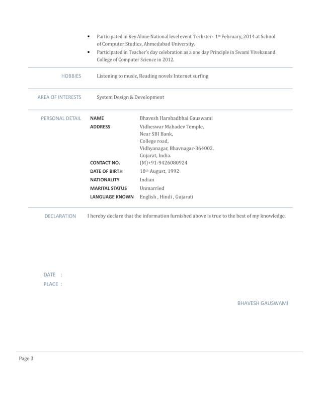 Resume_Bhavesh_Gauswami_MCA | PDF | Programming Languages | Computing