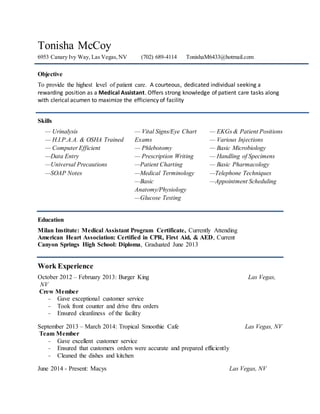 Tonisha McCoy | DOCX | Healthcare Industry | Industries