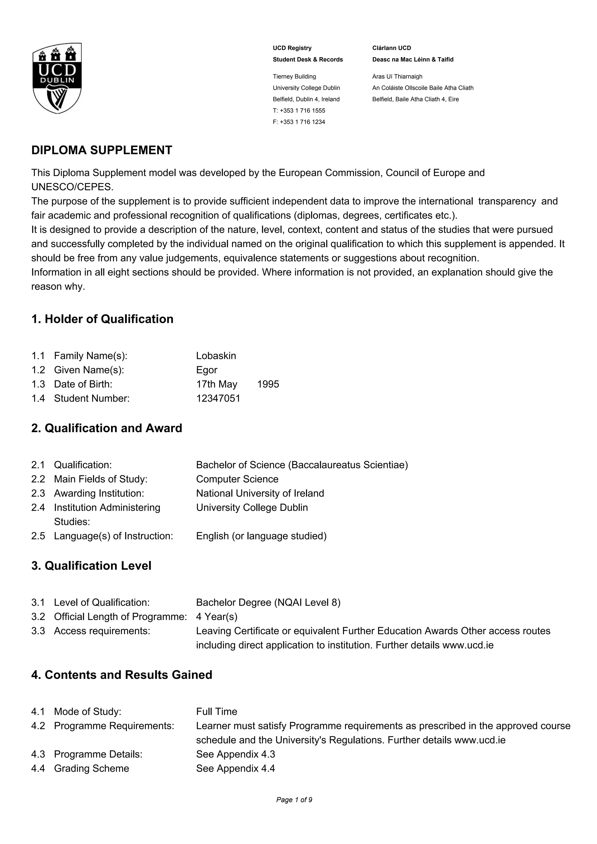 Diploma Supplement | PDF