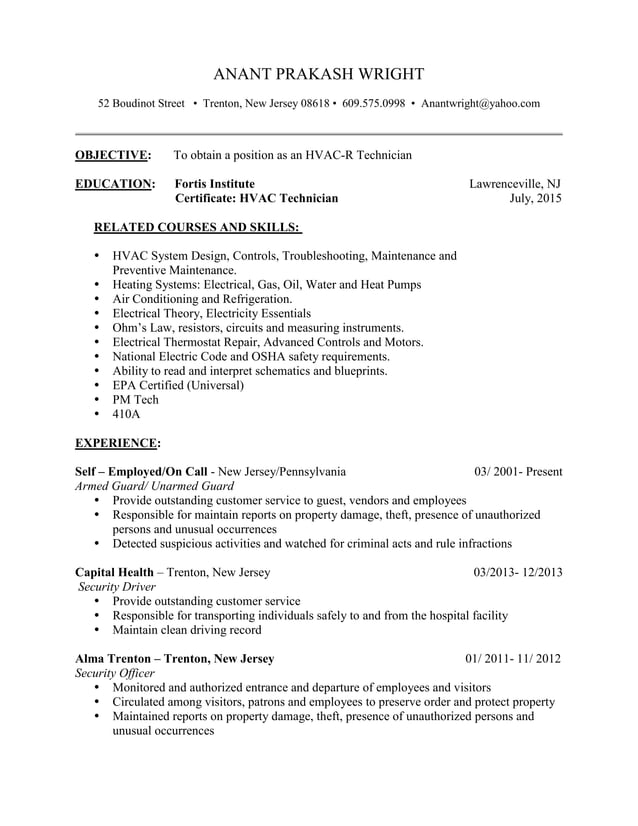 Anant Wright Resume HVAC | PDF