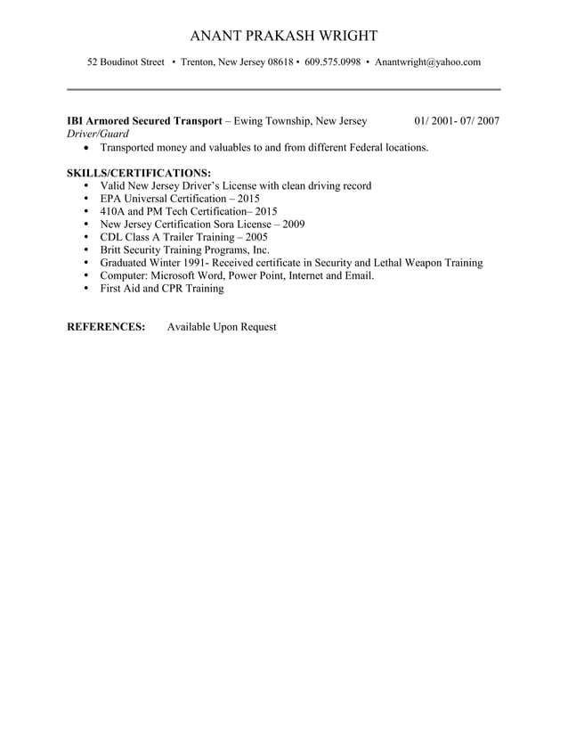 Anant Wright Resume HVAC | PDF