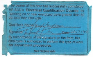 HP Electrician Card | PDF