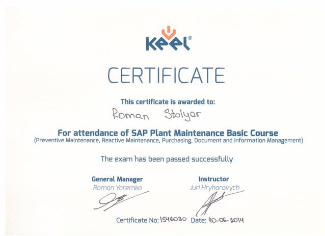 SAP PM Certificate | PDF