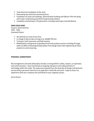 GARRY RESUME Red Seal industrial Electrician. | PDF