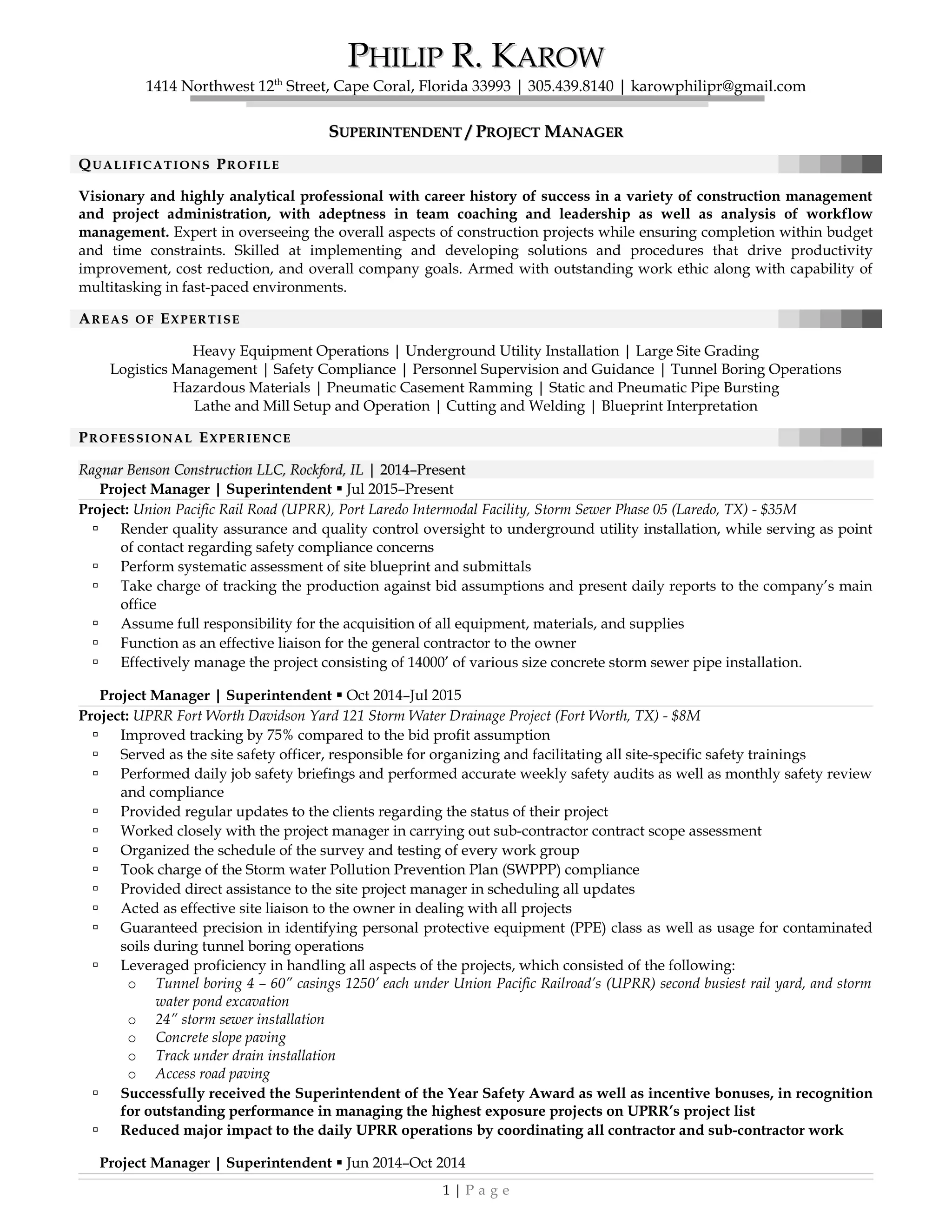 Philip Karow_FinalResumeJL | DOC | Civil Engineering Industry | Industries