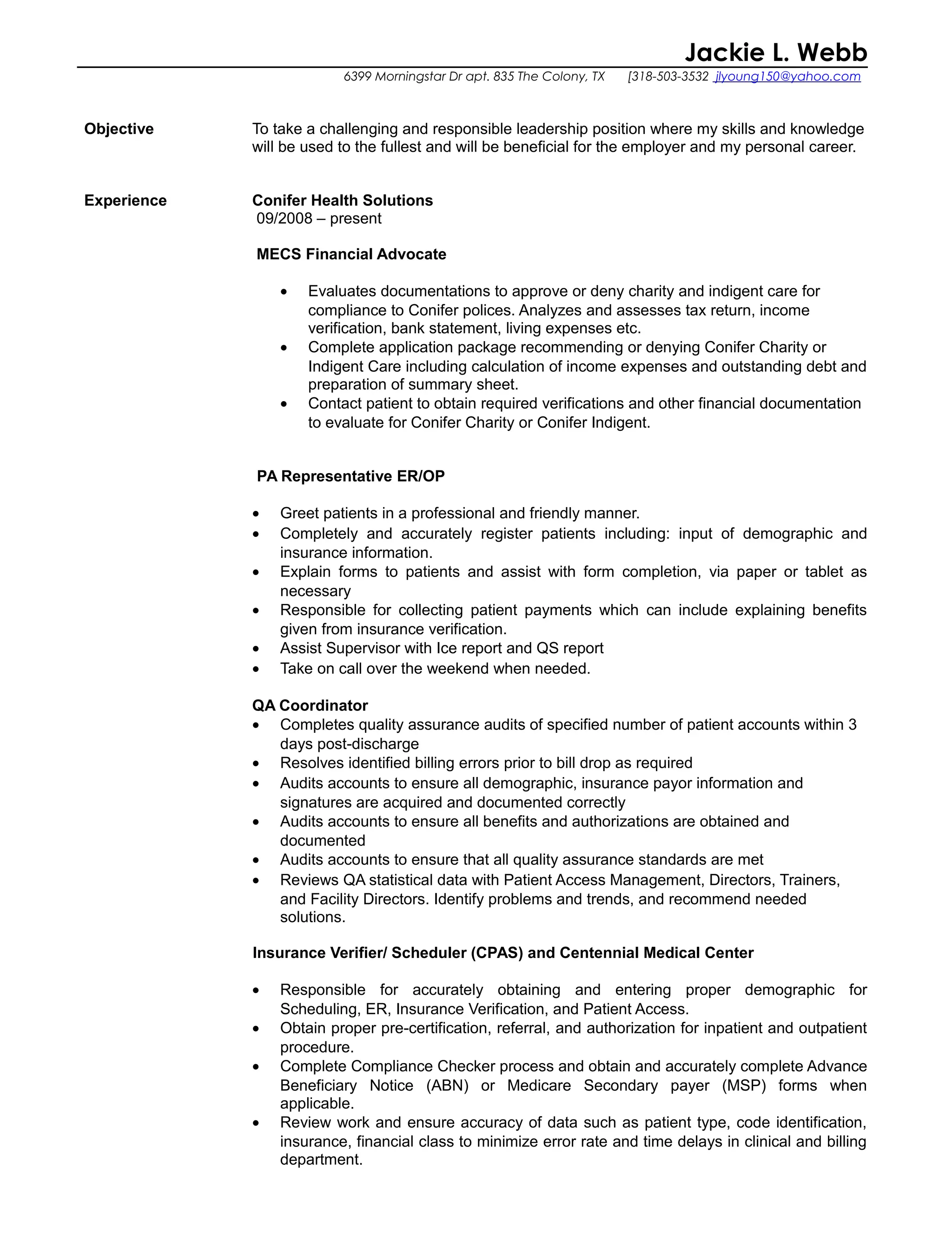 jackie resume update | DOC