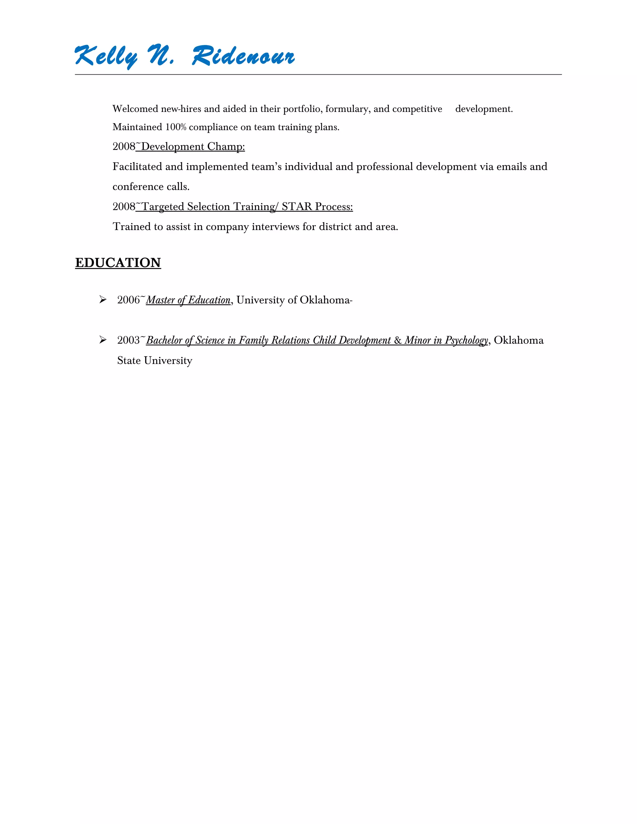 Resume- Kelly N. Ridenour | DOC