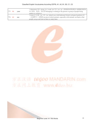 A1 - Beginner Level English Vocabularies (欧盟语言标准)分级英语词汇-A1 入门级 780个词汇 | PDF