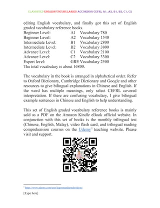 A1 - Beginner Level English Vocabularies (欧盟语言标准)分级英语词汇-A1 入门级 780个词汇 | PDF