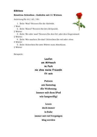 Elfchen Gedichte schreiben - DaF A1 bis C1 - Anleitung und Beispiele ...