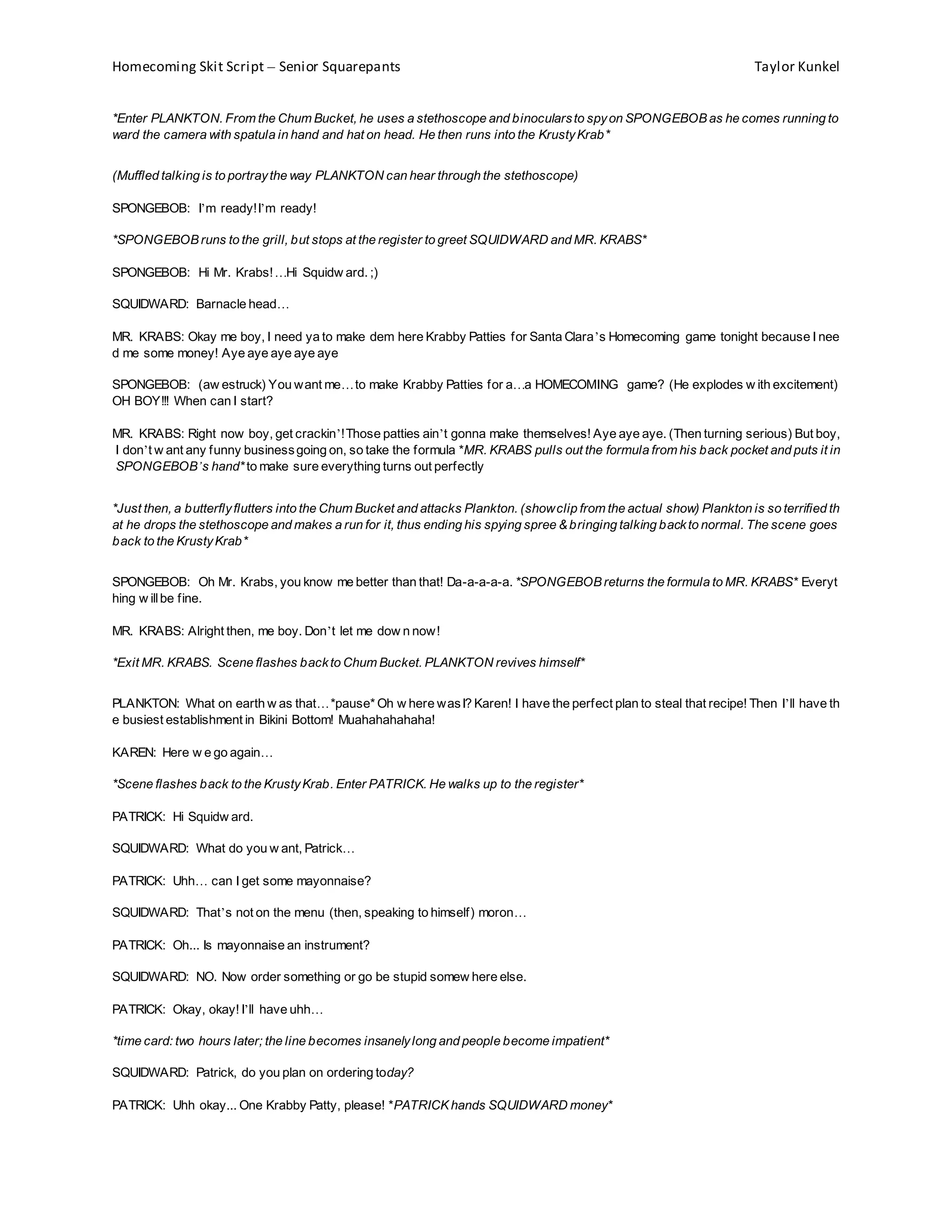 Homecoming Skit Script | DOCX